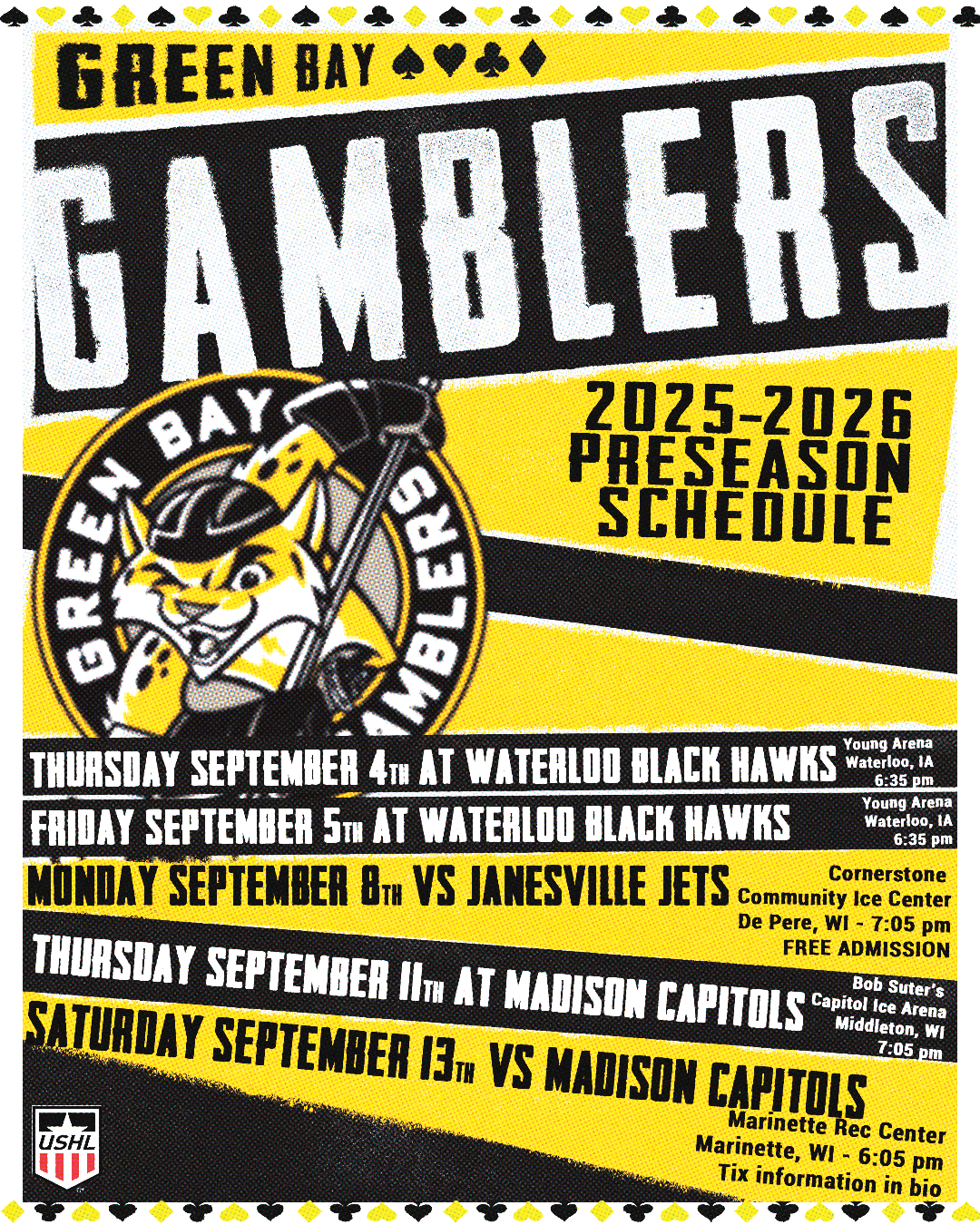 GAMBLERS ANNOUNCE 2025-2026 PRESEASON SCHEDULE - Green Bay Gamblers Hockey